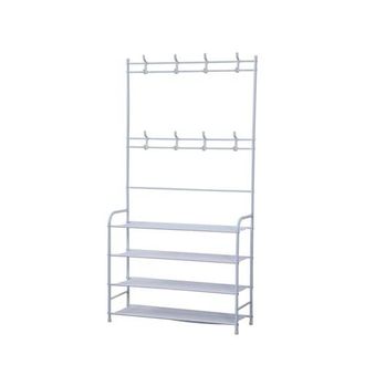 Herzberg HG03374, Garderobenständer mit Schuhregal, Aufbewahrungsorganisator mit 4 Ebenen, 8 robuste Haken, einfach zu montieren, langlebig, ideal zur Platzopt