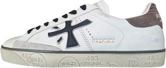 Premiata Chaussures Homme Baskets daim Cuir Steven_7660 Blanc-Tortora, Blanc, noir, 44 EU