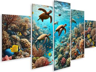 Islandburner Bild auf Leinwand Unterwasserwelt mit Schildkröten und bunten Korallenriffen Bilder Wandbilder Poster