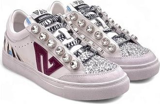 Emanuelle Vee Emanu&eacute;lle Vee, Olivia Strass, Chaussures Sneakers Mode Casual Cuir, White Zebra, 36 EU