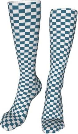 Generic Chaussettes De Contention Carreaux Bleus Et Blancs Chaussettes De Sport Homme Respirantes Classiques Chaussette De Football, Pour Trekking, Course À P