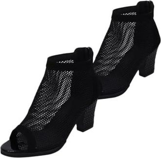 BESPORTBLE Sandales à Talon Haut et Épais Maille Aérée pour Femmes Confortables et Respirantes Style Élégant Noir