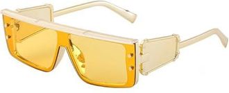 Generic Lunettes de soleil rectangulaires steampunk pour femme - Petites lunettes de soleil tendance de luxe pour homme - Nuances de soleil punk - C5 doré 202