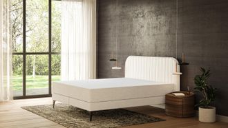 Emma Elite Boxspringbett V2 - Beige - 180x200cm - Kopfteil Streifen - Metallf&uuml;&szlig;e