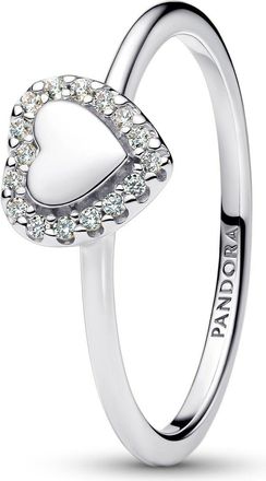 Pandora Timeless Gravierbarer Herz Strahlenkranz Ring aus Sterling Silber mit Zirkonia, Größe: 52, 193801C01-52