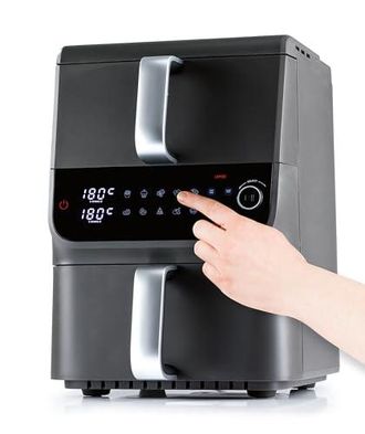 Gourmetmaxx FryUp Friteuse &agrave; air chaud double chambre Multitaille 10 litres Friteuse &agrave; air vertical avec 2 tailles de chambre : gaspillez moins despace de cuisson