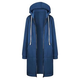 Generic Sweat &agrave; capuche surdimensionn&eacute; en polaire &agrave; fermeture &eacute;clair pour femme - Tunique longue &agrave; manches longues, bleu, XXL