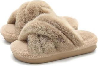 Generic Pantoufles dhiver floues &agrave; Bandes crois&eacute;es pour Femmes, Chaussures dint&eacute;rieur et dext&eacute;rieur rembourr&eacute;es en Mousse &agrave; m&eacute;moire de Forme, Diapositives &agrave; P