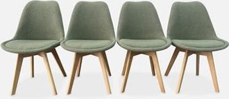 Sweeek Lot de 4 chaises scandinaves NILS rev&ecirc;tement Bouclette Vert c&eacute;ladon. Pieds Bois de h&ecirc;tre. Chaise 1 Place