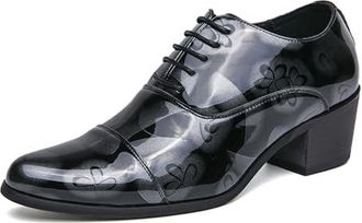 Generic Chaussures à talons hauts classiques à bout pointu pour homme en cuir verni à lacets Derby Oxford Chaussures noires tendance, Noir, 38 2/3 EU