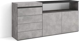 Skraut Home | Kommode mit Schubladen | Aufbewahrungsschrank | 157x75x35 cm | Für Schlafzimmer, Zimmer | Sideboard, Schrank | Moderner Stil | Zement