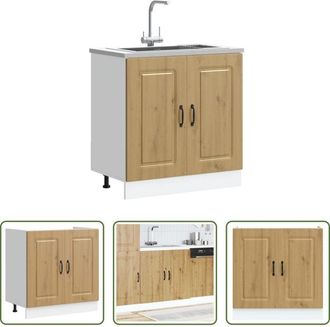 vidaXL Rangement cuisine - Meuble bas pour &eacute;vier Kalmar ch&ecirc;ne artisanal bois ing&eacute;nierie