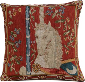 Generic Einhorn Rot Mittelalterlich Sofakissen Dekorative Kissenh&uuml;lle Weich Dekokissenbezug F&uuml;r Schlafzimmer Sofa Balkon 45X45Cm