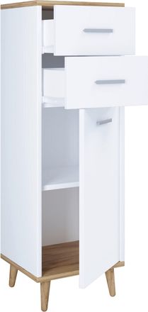 MID.YOU Mid.you Midischrank VCM Landos, Wei&szlig;, Eiche, Kunststoff, 1 F&auml;cher, 2 Schublade(n) Schubladen, 32x97x28 cm, stehend, Badezimmer, Badezimmerschr&auml;nke, Mi