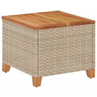 vidaXL Vidaxl - Table de jardin beige 45x45x37 cm - R&eacute;sine tress&eacute;e et bois dacacia - R&eacute;sistante aux intemp&eacute;ries - Facile &agrave; nettoyer