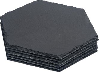 Argon Tableware Sechseckige Schiefer-Tischsets - 30 x 26 cm - 6er-Pack - Tafelsets aus schwarzem Natursteinschiefer, Teller-Tischsets f&uuml;r K&uuml;che, Zuhause, Bar, Restaur
