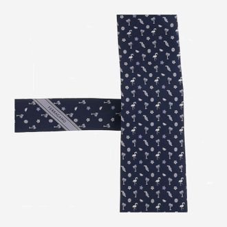 Ferragamo Mens Patterned Silk Tie - Navy Ties & Bow