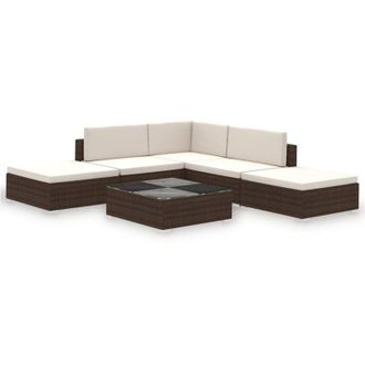 vidaXL 6-tlg. Garten-Lounge-Set mit Auflagen Poly Rattan Braun Vidaxl