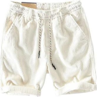 Generic Short classique en velours côtelé pour homme - Short de bain léger avec élastique - Coupe droite - Short de trekking - Short cargo - Uni, Blanc., XL