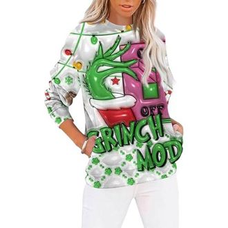 Generic Le Grinch Tshirt Noel Femme 2025 Col V Vetement Sweatshirts Vêtements Pulls Polaire T-Shirts De Costume Moche Noël Pull The Grinch Hiver Oversize Adul