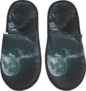 Generic Pantoufles Requin Dans Le Ciel Nocturne Au Clair De Lune Unisexe Fourrure Pantoufles Chaud Chaussons Pour Homme Spa Int&eacute;rieur L