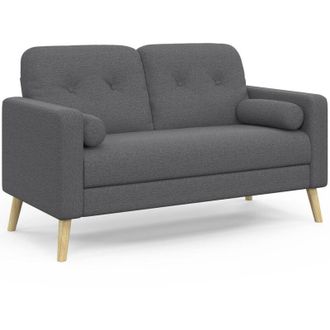 IDMarket Canap&eacute; droit scandinave 2 places CLAIRE en tissu gris anthracite