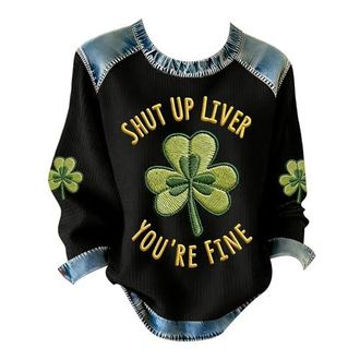 Generic Sweat-shirt &agrave; col rond pour femme - Imprim&eacute; Saint Patrick - T-shirt &agrave; manches longues - Haut sans capuche - Chemisier - Haut imprim&eacute; - Haut d&eacute;contract