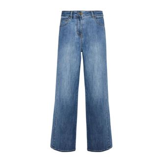 Elena Miro Jeans aus gewaschenem Baumwollmisch-Denim mit Wide Leg Schnitt - - Jeans - Damen - Blau - XL