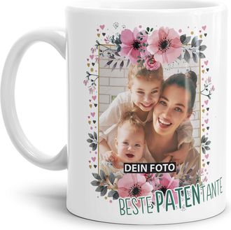 Tassendruck Keramik Tasse - Beste Patentante - mit Foto selbst gestalten - Geschenk für die beste Patentante, Geburtstag, Weihnachten I Personalisiert, Weiß, 300 
