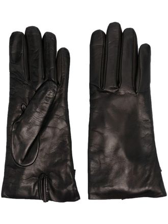 Moschino gants en cuir &agrave; plaque logo - Noir