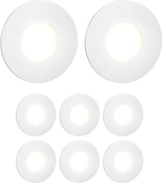 LEDs Com 8 pi&egrave;ces Lumi&egrave;re descalier LED/lampe murale encastr&eacute;e FEX pour lint&eacute;rieur et lext&eacute;rieur, ronde, 85mm &Oslash;, blanc froid