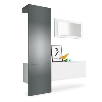 Vladon Garderobe Carlton Set 4, Made in Germany, Garderobenset bestehend aus 1 Garderobenpaneel, 1 Schrankmodul und 1 Wandspiegel, Weiß matt/Graphit Seidenma