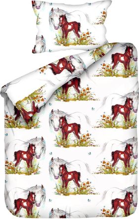 JACK Biber Bettw&auml;sche Baby 2 TLG. 100x135cm Pferd Mama und Fohlen mit Rei&szlig;verschluss