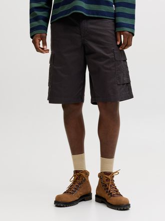 Jack & Jones Cargoshorts JACK & JONES JPSTCOLE MATTY CARGO SHORT MID, Herren, Gr. M, N-Gr, schwarz, Web, Obermaterial: 100% Baumwolle, unifarben, relaxed fit kniel