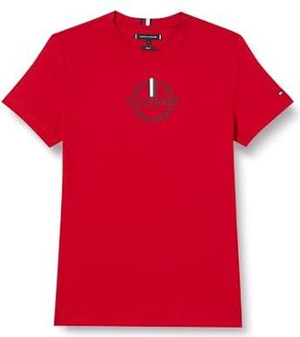 Tommy Hilfiger T-Shirt Manches Courtes Homme Global Stripe Col Ras-du-Cou, Rouge (Primary Red), S