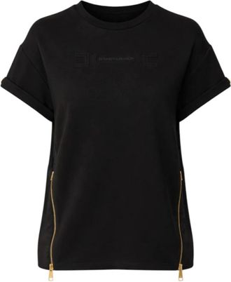 Elisabetta Franchi Femme, Tops, Noir, Taille: 40 FR T-shirt zipp&eacute; en relief