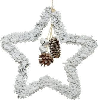 Kaemingk Weihnachtsschmuck Kunststoff Stern 28cm beschneit mit Zapfen Glocken Weihnachtsschmuck Deko wei&szlig;