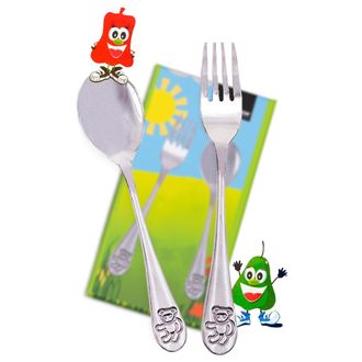 Steel-function Kinderbesteck Set 2 Teilig | Kinderbesteck Edelstahl zur Entwicklung feinmotorischer Essfertigkeiten | Kinder Besteckset mit Teddyb&auml;r-Motiv | Kinder B