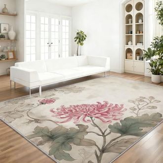Generic Tapis 160 x 230 cm Minimaliste Chrysanth&egrave;mes Doux Moelleux Robuste Facile &agrave; Nettoyer Moderne pour Chambre Couloir, Gris