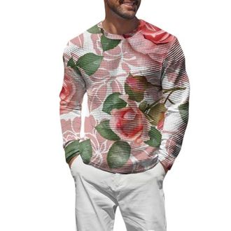 Generic Haut en r&eacute;sille pour hommes, col rond, manches longues, l&eacute;ger, respirant, col rond, tendance, &eacute;t&eacute;, plage, f&ecirc;te, hauts 2026, rose 1, XXL