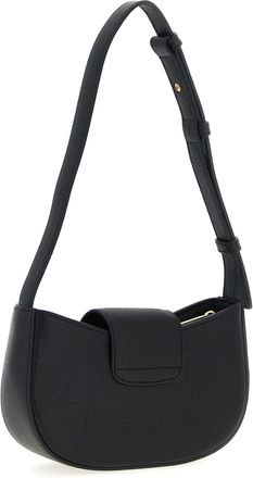 Ferragamo Gancini Logo Hammered Leather Shoulder Bag - Black