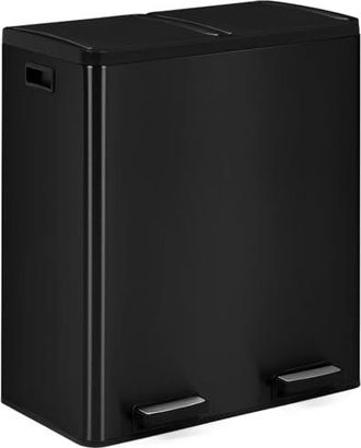 IDMarket Poubelle de cuisine tri s&eacute;lectif 2 x 30L noir 2 seaux amovibles et p&eacute;dales en m&eacute;tal