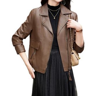 Generic Veste en cuir synth&eacute;tique pour femme - Joli manteau court zipp&eacute; pour un concert d&eacute;contract&eacute; - V&ecirc;tement dext&eacute;rieur vintage, marron, XXL