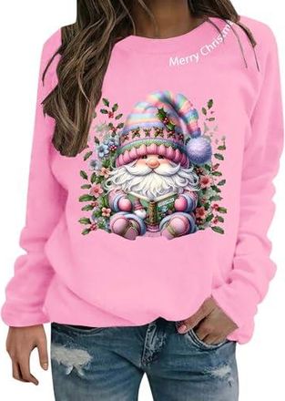 Generic HUIFUAO Sweat-shirt de Noël pour femme avec imprimé Père Noël et gnomes de Noël surdimensionnés Tenue de Noël à manches longues Pull amusant Cadeaux d