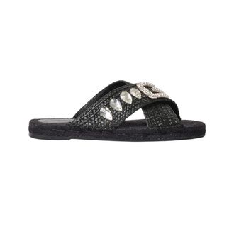 Ga&euml;lle Paris Schwarze flache Sandalen mit Logo-Verzierung - - Shoes - Damen - Schwarzk - 37 EU