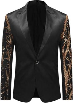 AlltheMen Veste de Smoking Costume Homme Brillant de Mariage avec Un Bouton LP-001 Noir S