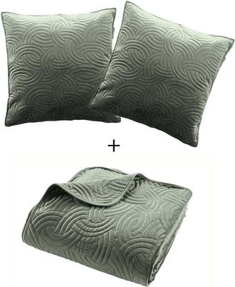 Douceur d'Int&eacute;rieur Douceur Dint&eacute;rieur - Couvre-lit 240x260 cm + 2 housses de coussin 60x60 cm - Velours uni matelass&eacute; solange C&egrave;dre