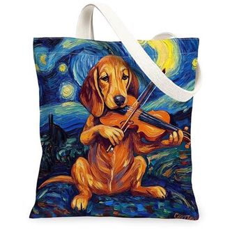 Generic Sac fourre-tout en toile motif chien Bloodhound pour faire du shopping, 33 x 38,1 cm, motif violon &eacute;toil&eacute;, sac &agrave; bandouli&egrave;re r&eacute;utilisable pour femme, 