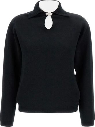 Barrie Femme, Pulls, Noir, Taille: 38 FR Wool Top with Rhinestone Brooch