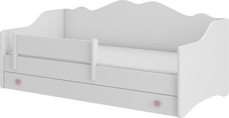 Les Tendances Les Tendances - Lit enfant avec tiroirs de rangement bois blanc 80x160 petit coeur rose Belly